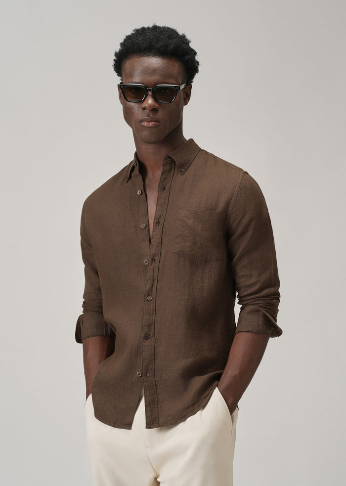 100% Pure Brown Linen Shirt