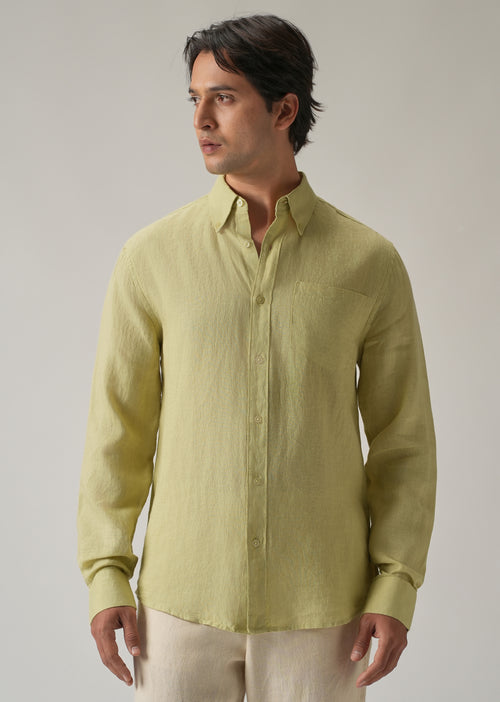 100% Pure Light Lemon Yellow Linen Shirt