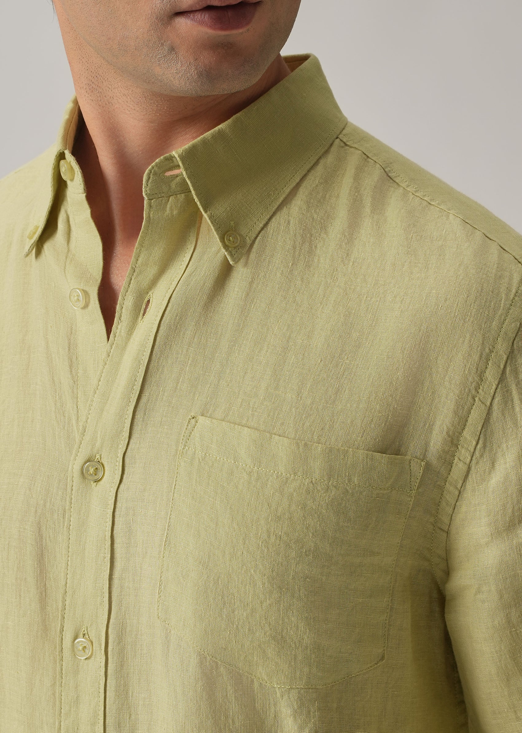 100% Pure Light Lemon Yellow Linen Shirt