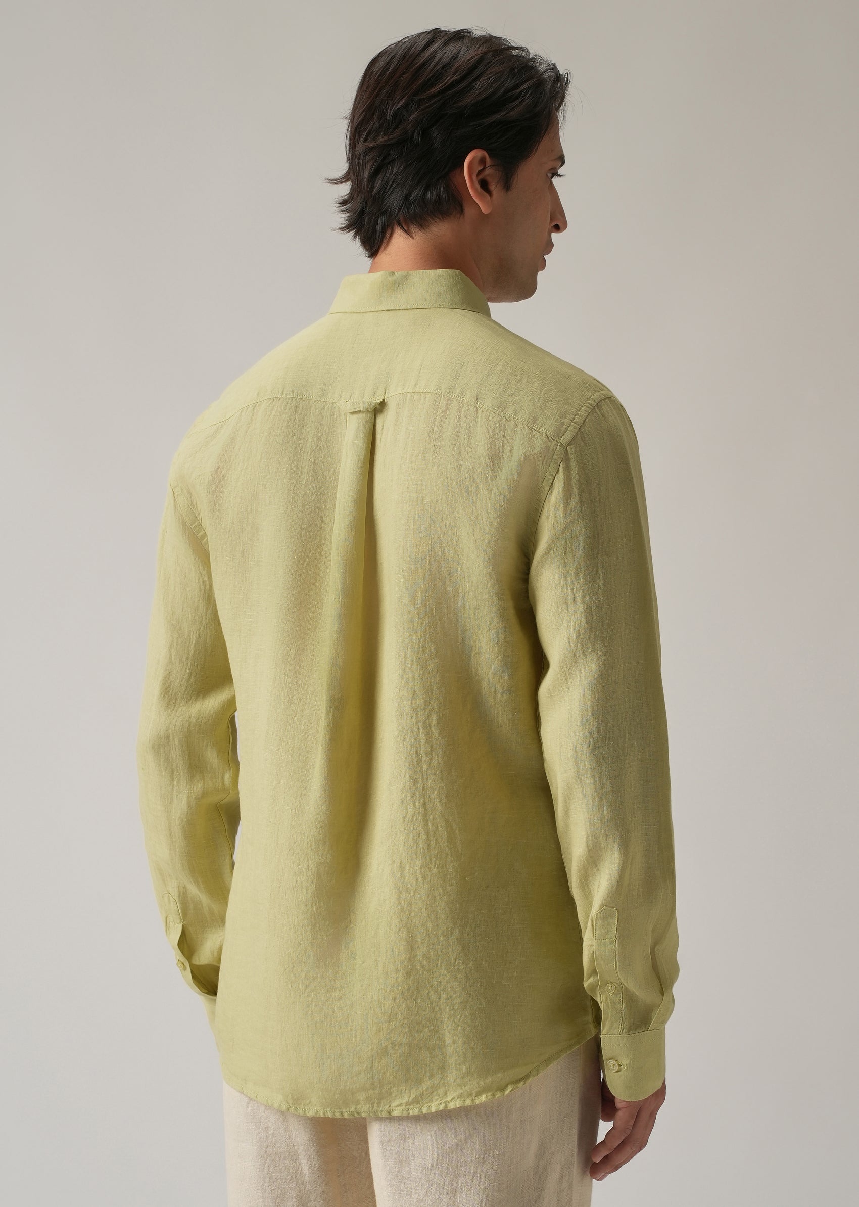 100% Pure Light Lemon Yellow Linen Shirt