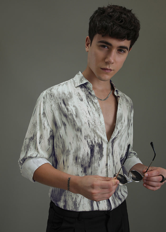 Abstract Gradient Grey Printed Shirt