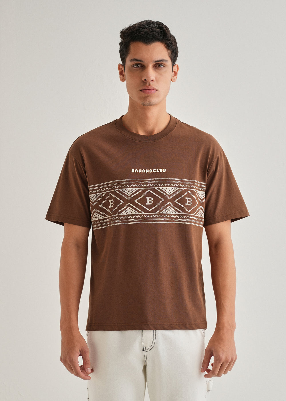 Brown Aztec Printed Oversized T-shirt