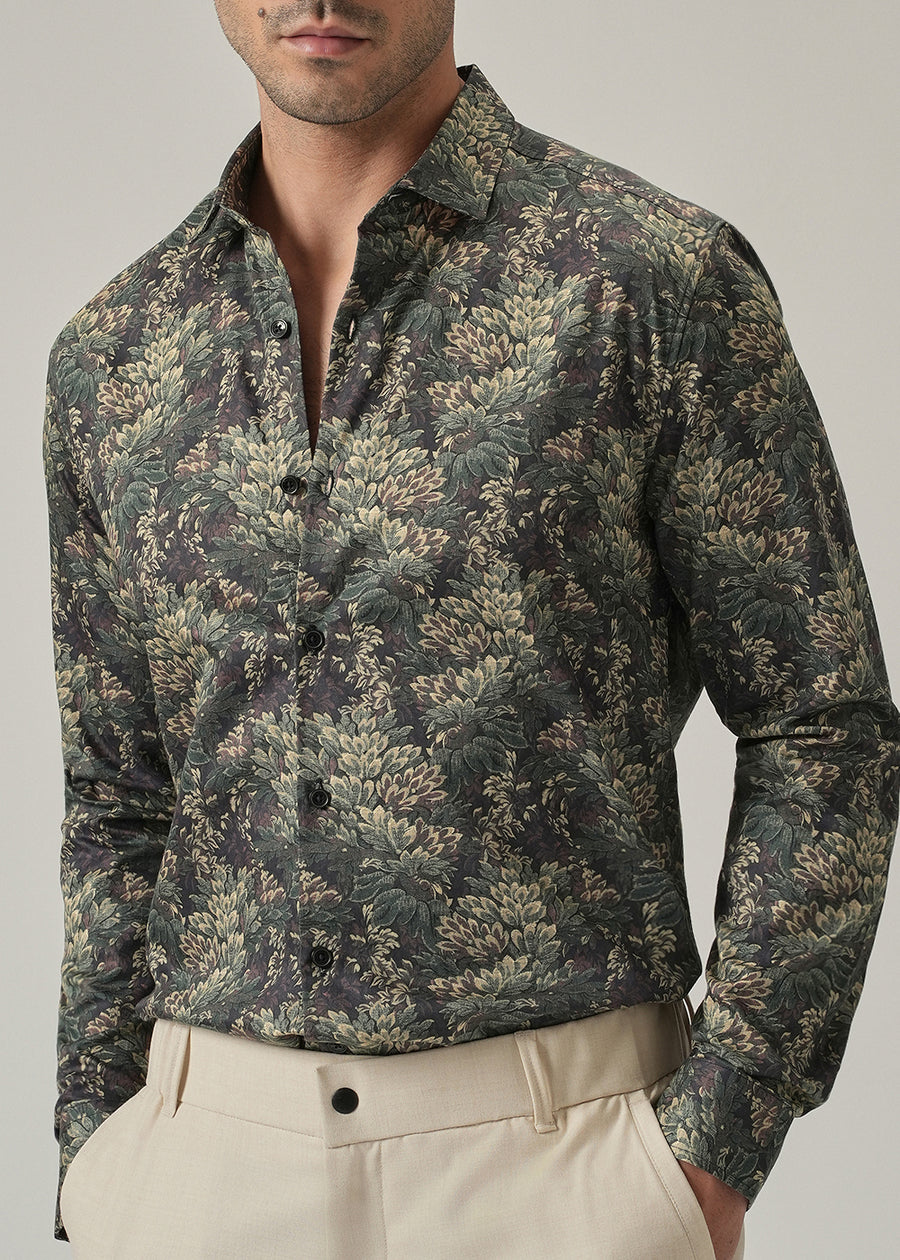 Dark Leaf Print Shirt