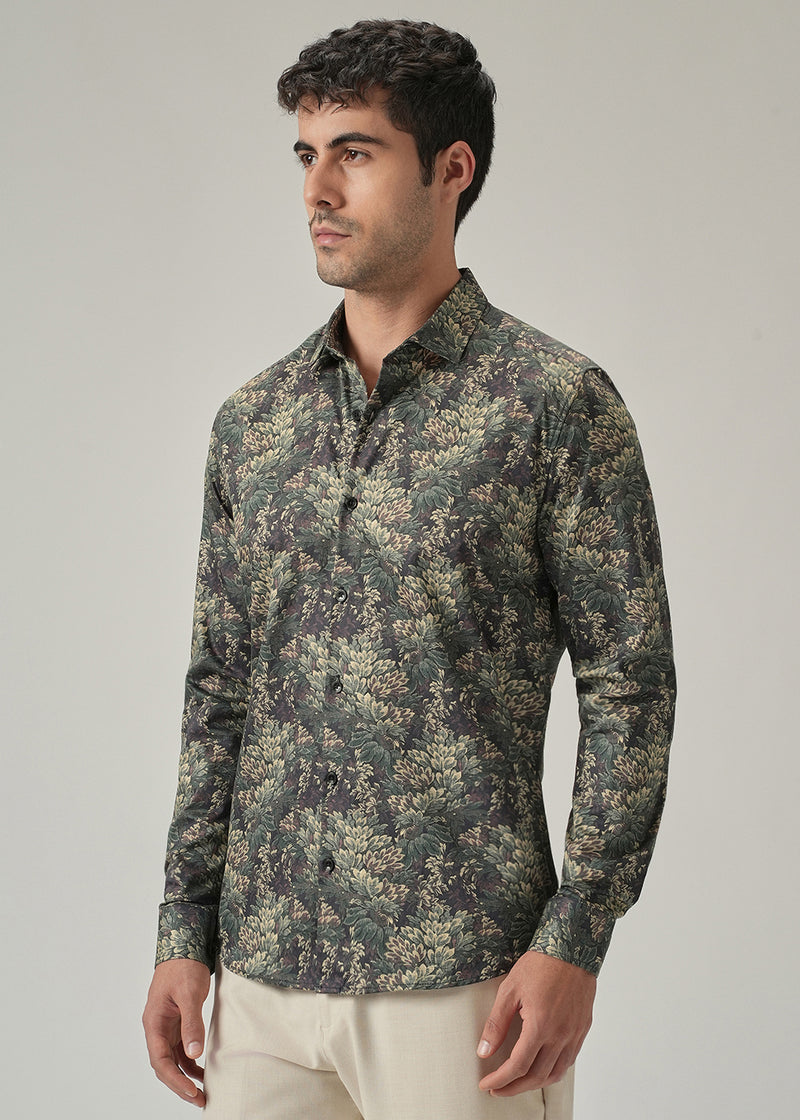 Dark Leaf Print Shirt