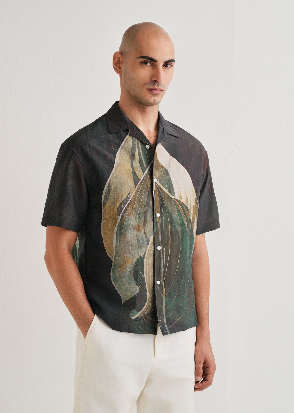 Dark Tropical Placement Print Shirt