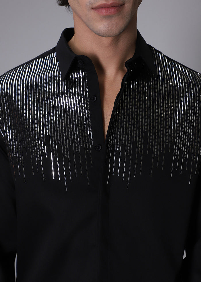 Flecked Sequin Black Designer Shirt