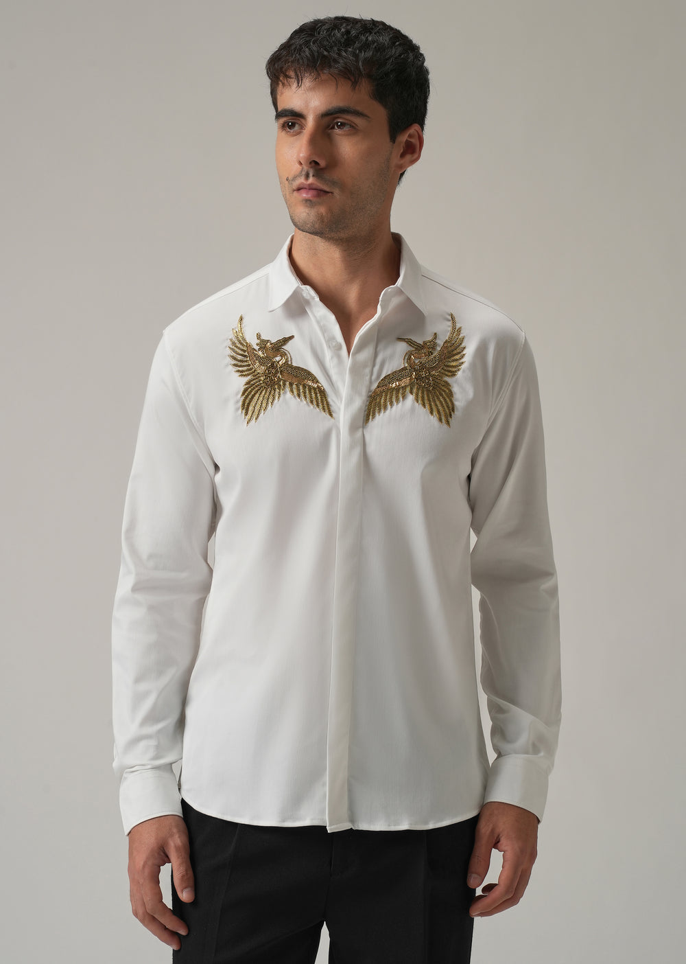 Golden Wing Handwork White Designer Shirt