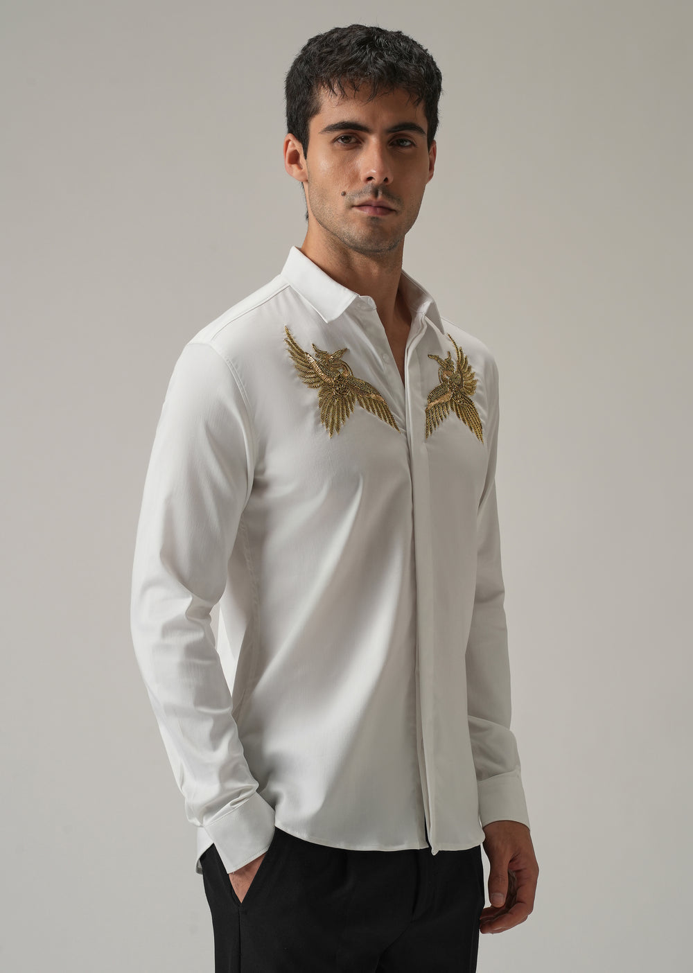 Golden Wing Handwork White Designer Shirt