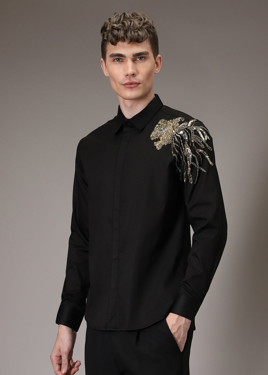 Lion Luxe Black Sequenced Shirt