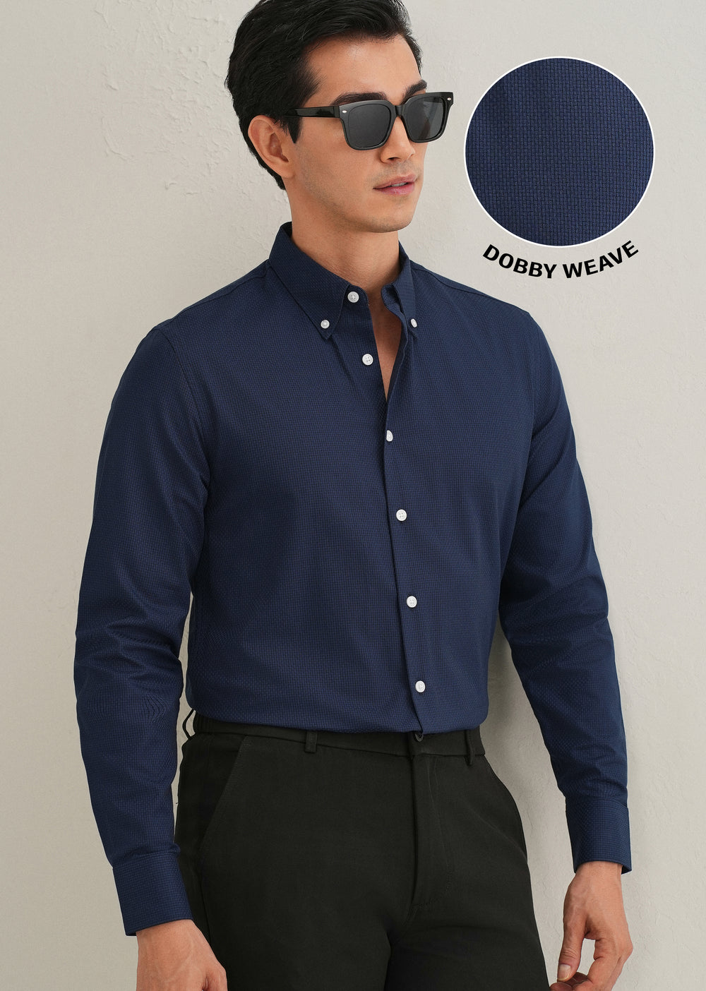 Navy Blue Micro-Check Shirt
