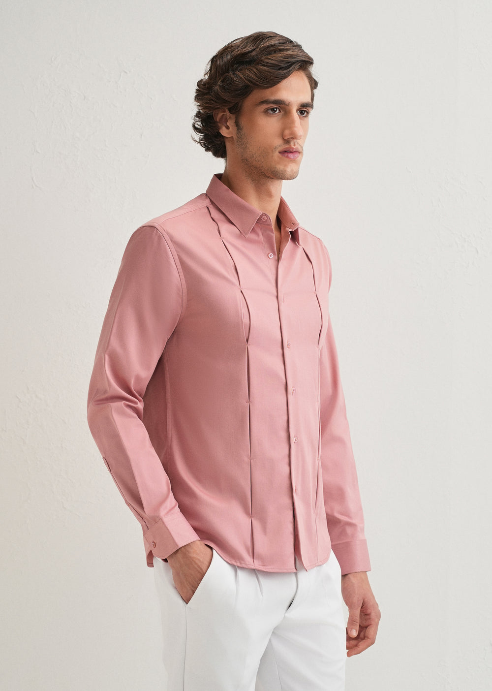 Peach Front Panel Open Pleat Shirt