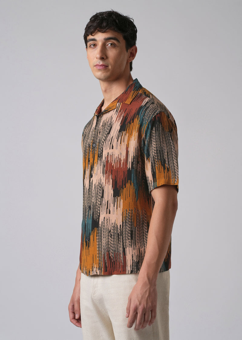 Red Abstract Brushstroke Oversized Feather Shirt