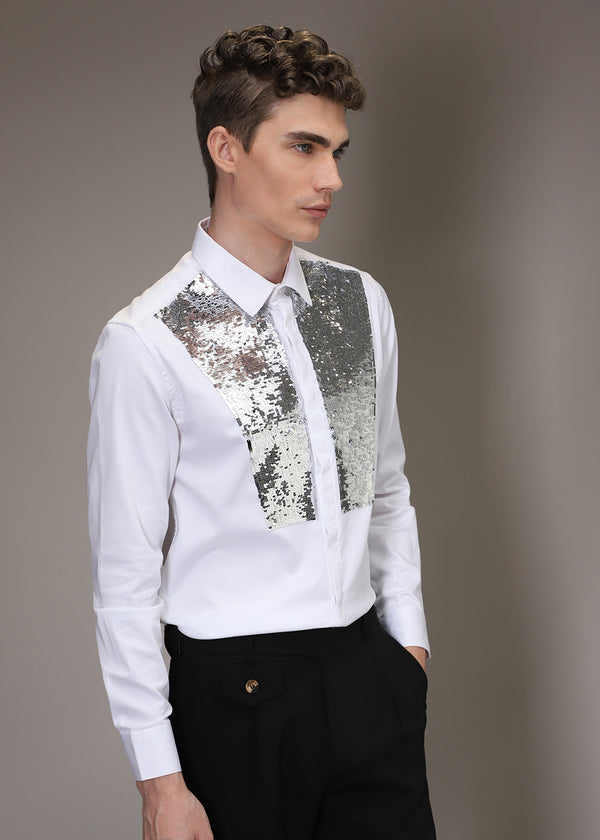 Sequence debonair designer white shirt