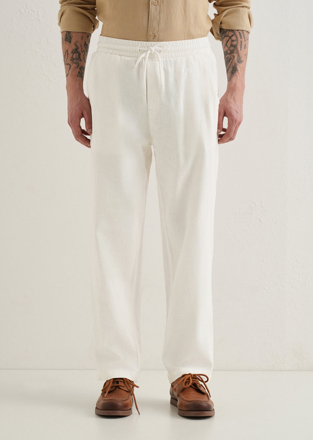 White Drawstring Linen Pant